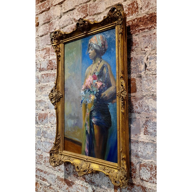 Niels Peter Nielsen-1930s Portrait of a Black Woman W/Flowers-Oil ...