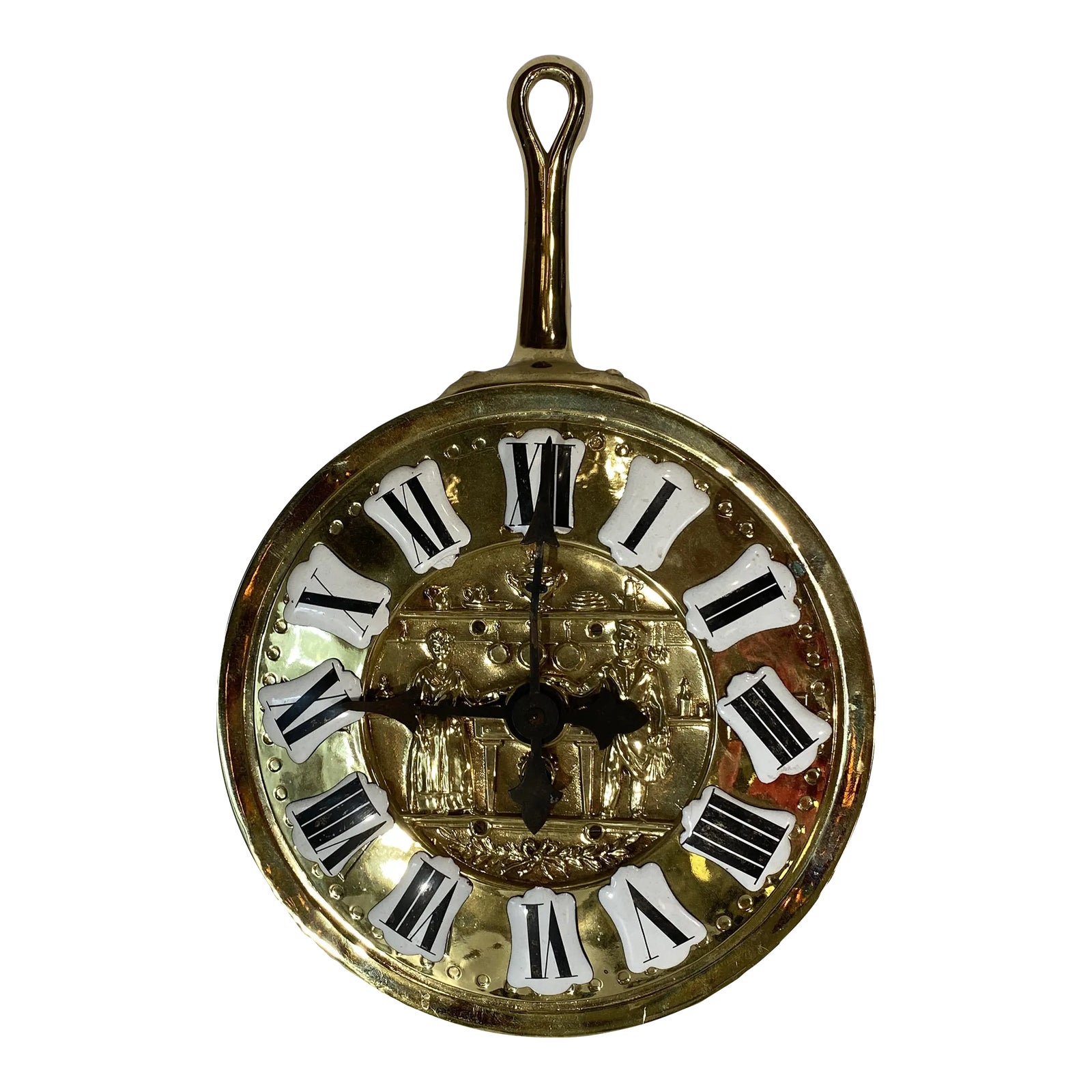 Mid 20th Century Brass and Copper Clock in the Shape of Frypan With ...
