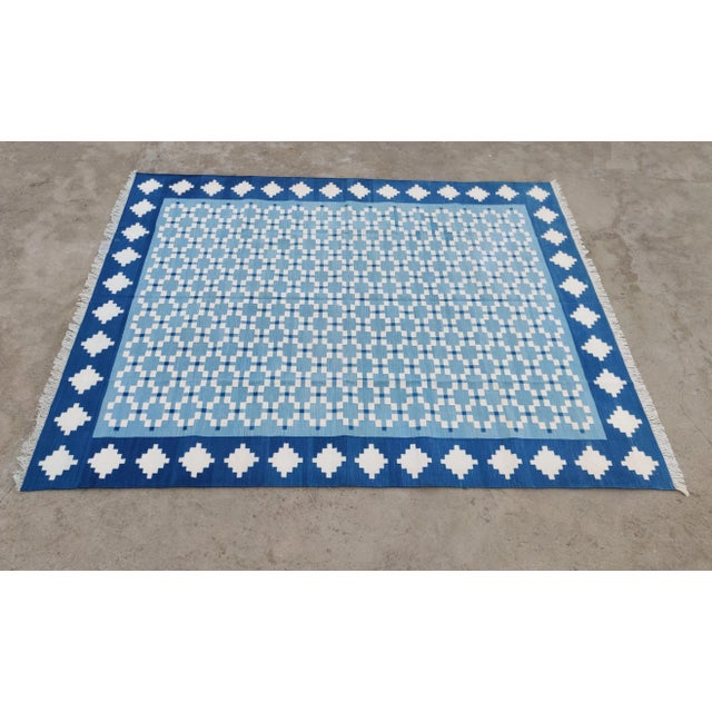 Cotton Handmade Vegetable Dyed Blue and White Star Rug - 8x10 | Chairish