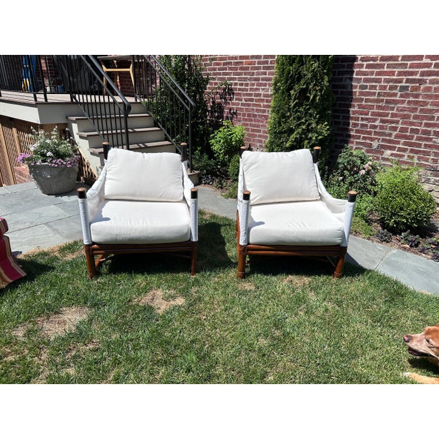 Pair of White Slipcovered Sling Arm Chairs | Chairish
