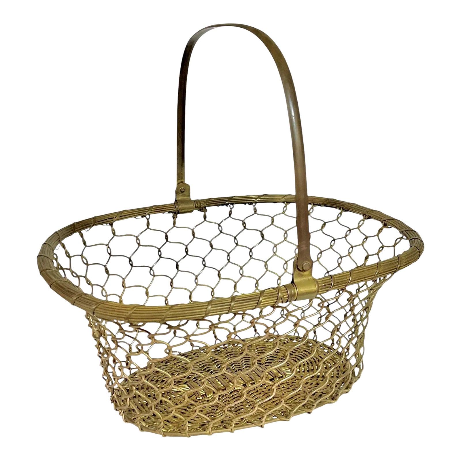 Antique French Brass Braided Market Basket | Chairish