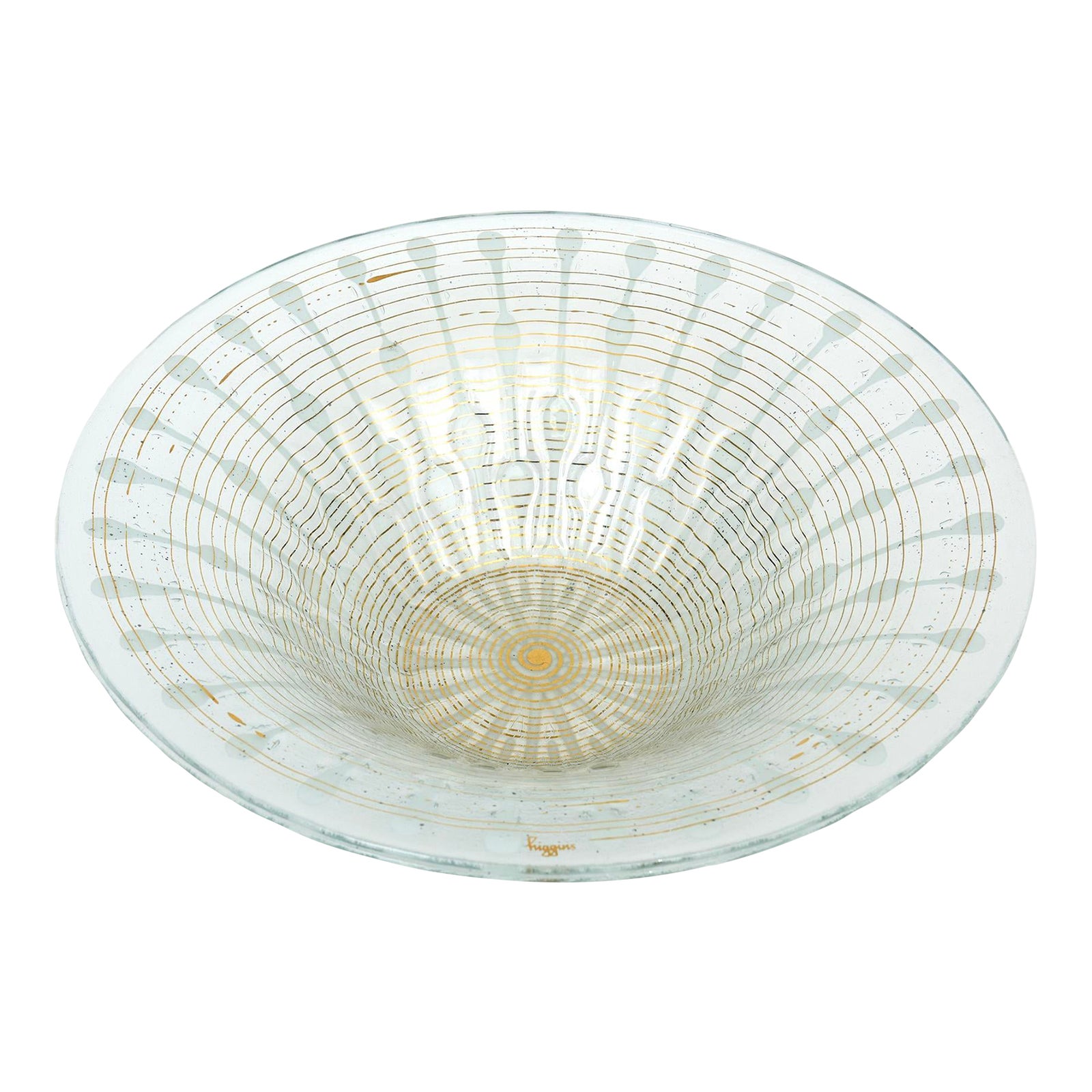 Vintage Signed Higgins Fused Glass Bowl Teardrop Design White, Gold 60 ...