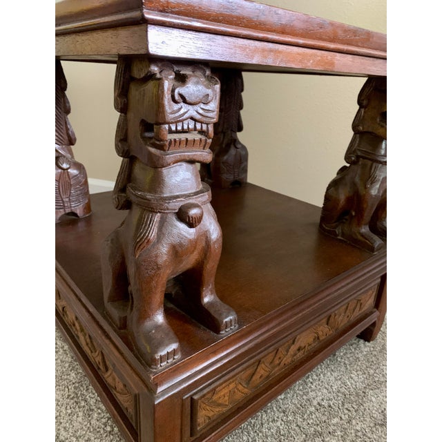 Antique Foo Dog Lion Chinese Carved Table Foo Dogs | Chairish