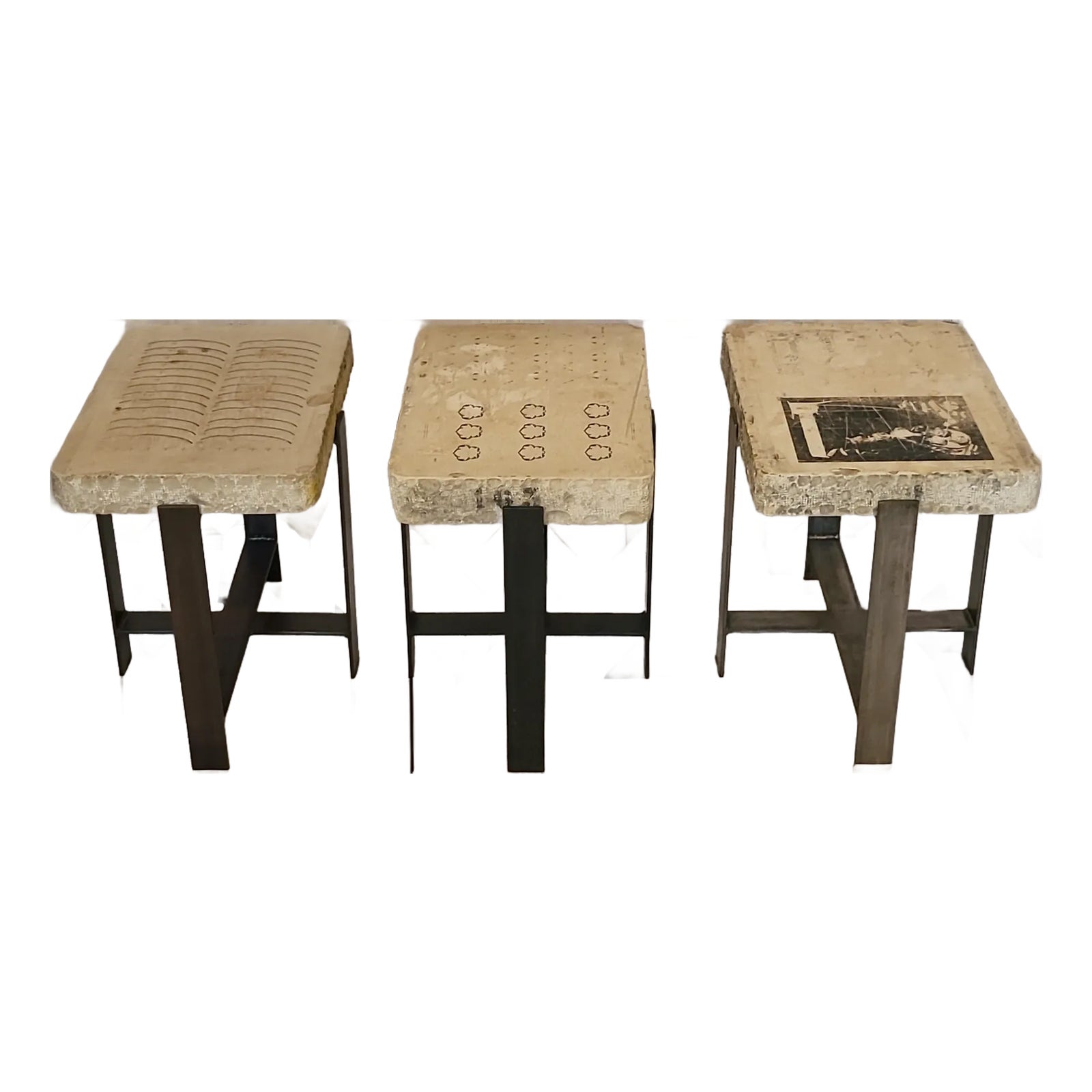 Set of 3 Lithography Stone Side Tables | Chairish