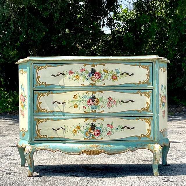 Vintage Boho Hand Painted Floral Dresser | Chairish
