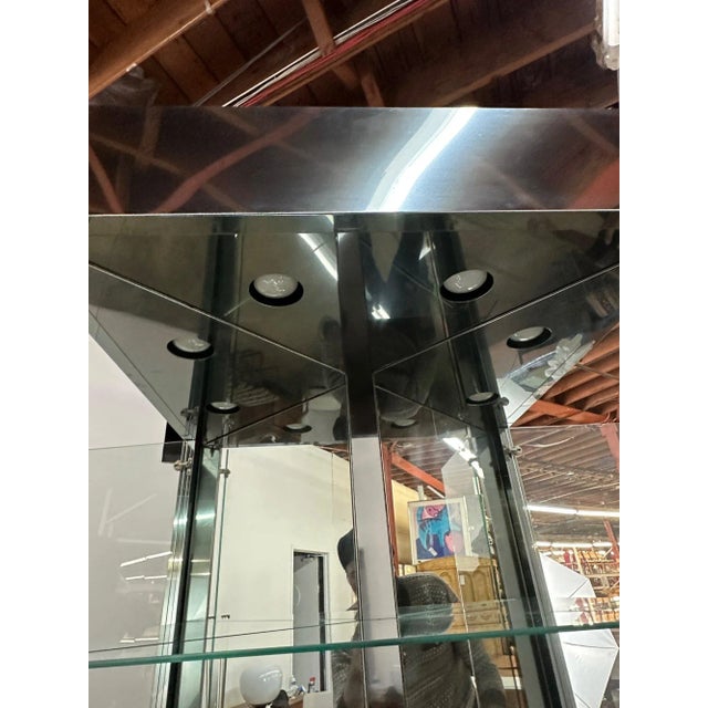 1970s Mirrored Chrome and Glass Corner Cabinet | Chairish