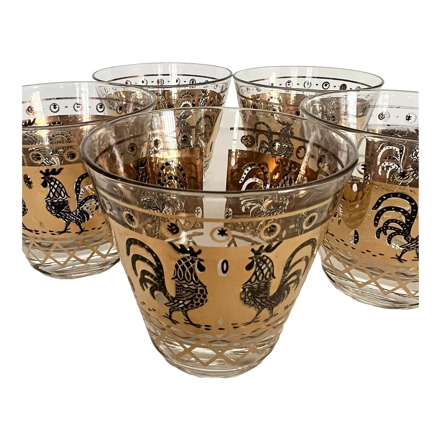 Vintage 22k Rooster Barware Double Old Fashioned - Set of 5 | Chairish