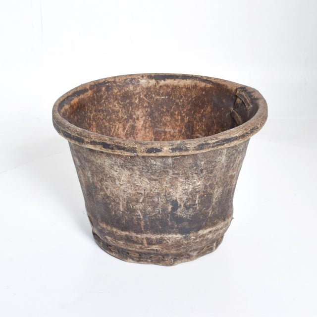 Vintage African Tribal Leather Cuir Goatskin Bucket Basket Catch It All ...