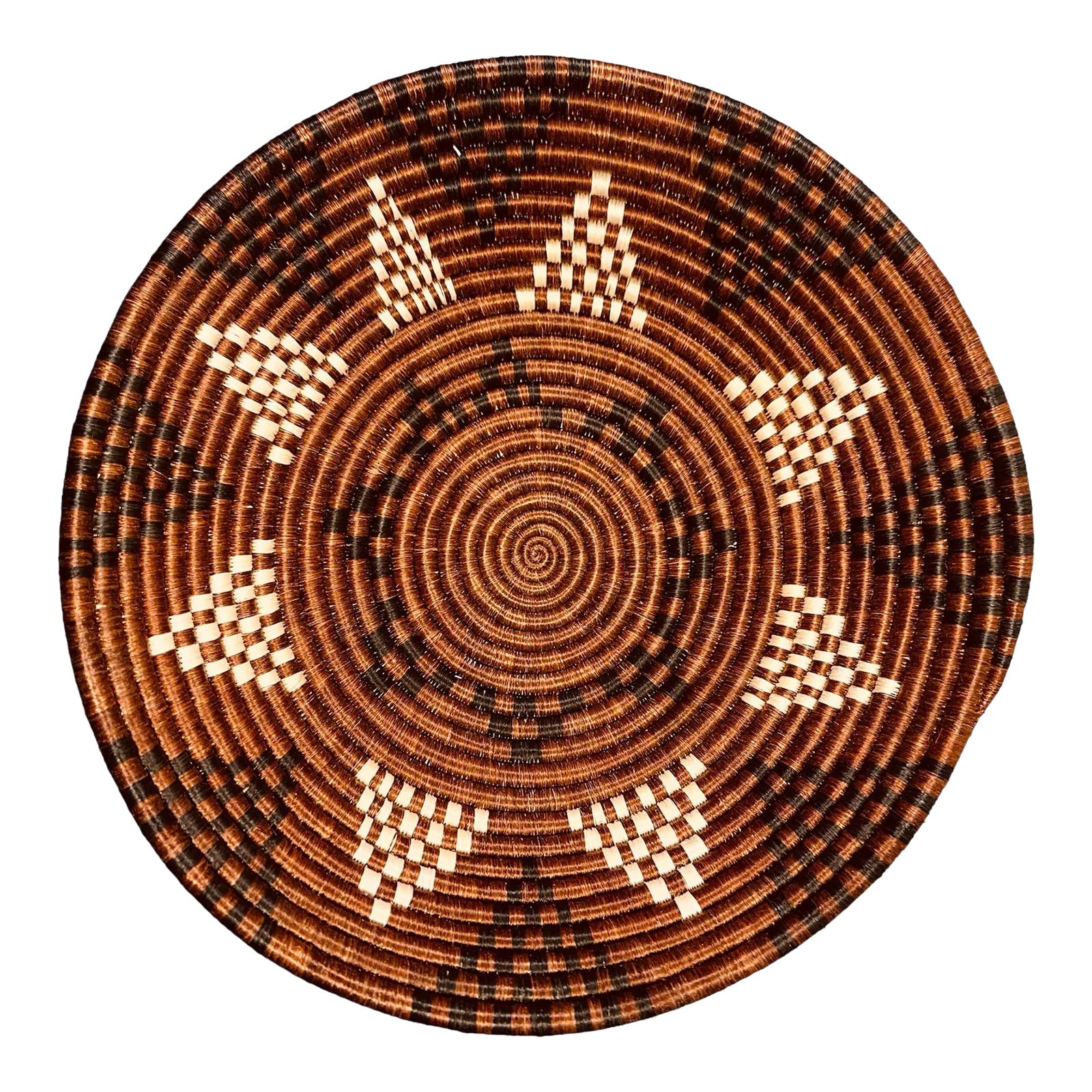 African Rwanda Woven Sweetgrass and Sisal Wall Hanging Basket | Chairish