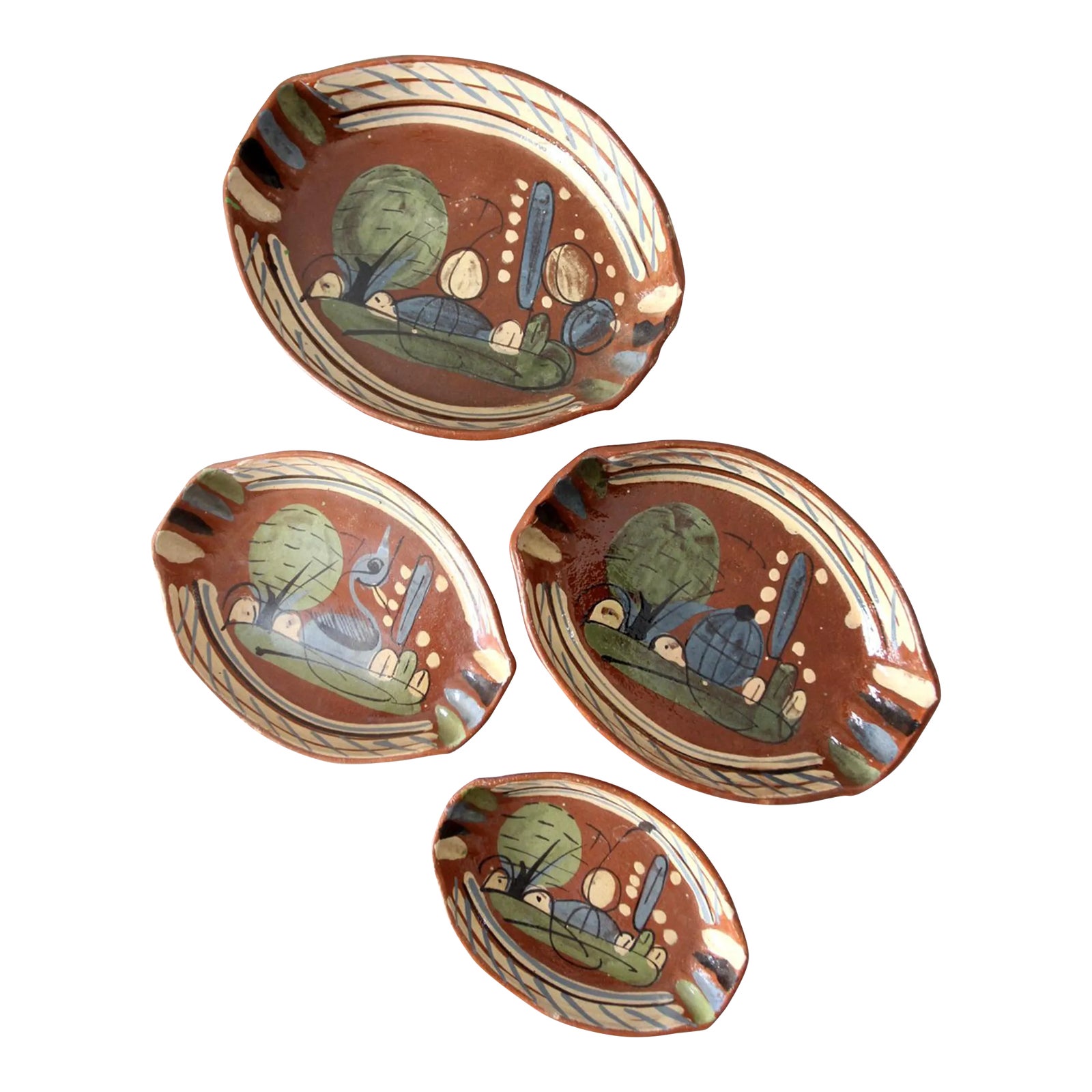 Vintage Mexican Redware Pottery Dish Set | Chairish