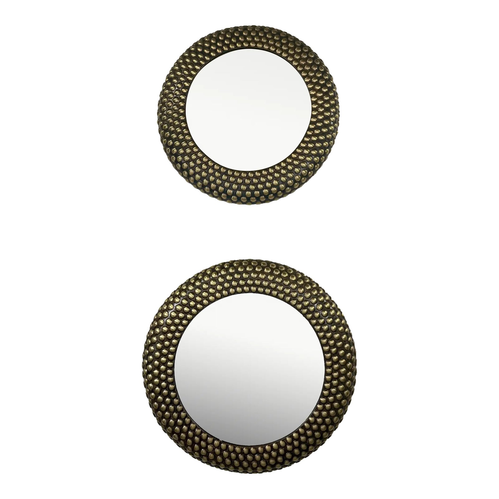Brutalist Style Round Bronze Studded Mirror, Compatible Pair | Chairish