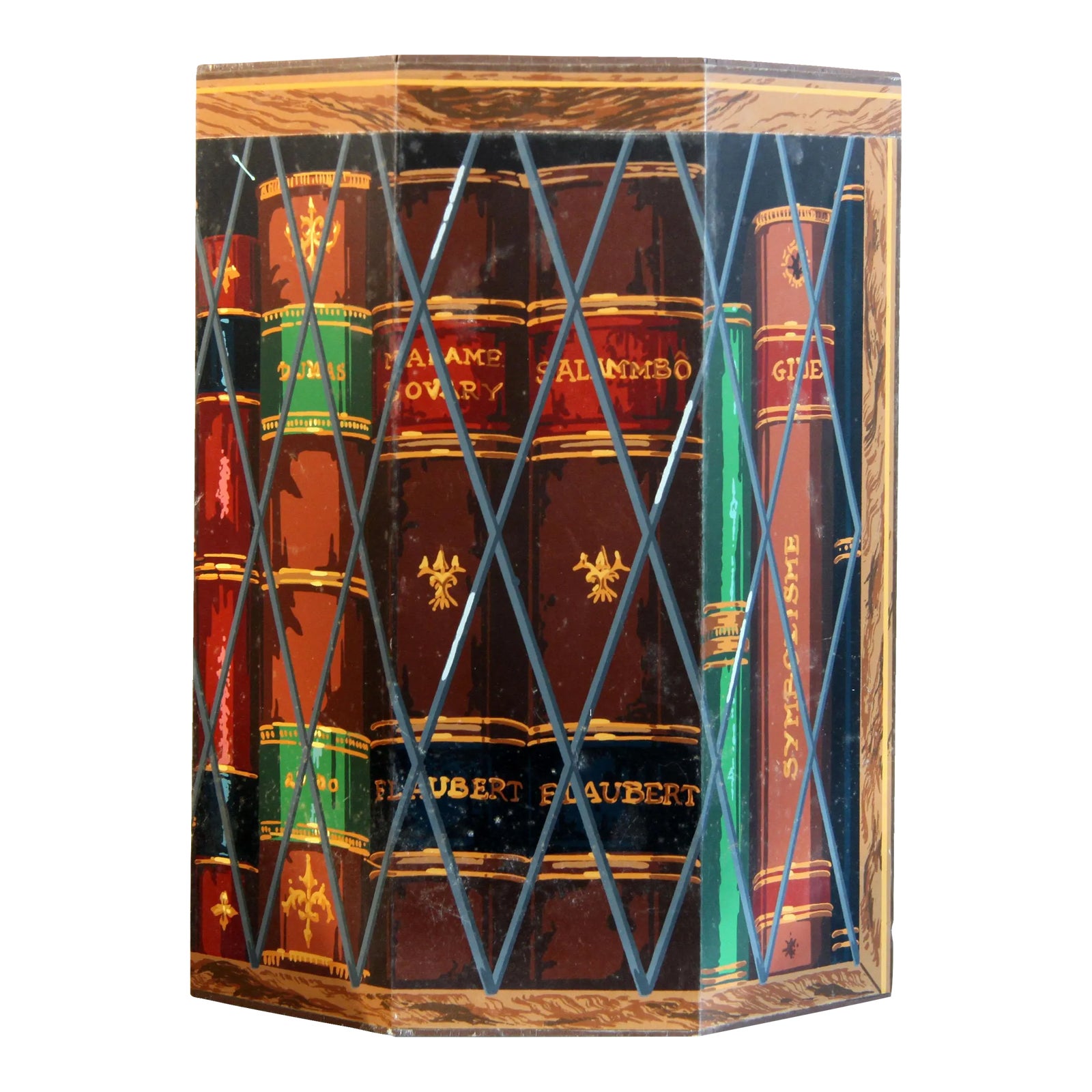 Vintage 1960's Library Books Printed Wastebasket / Trash Can | Chairish
