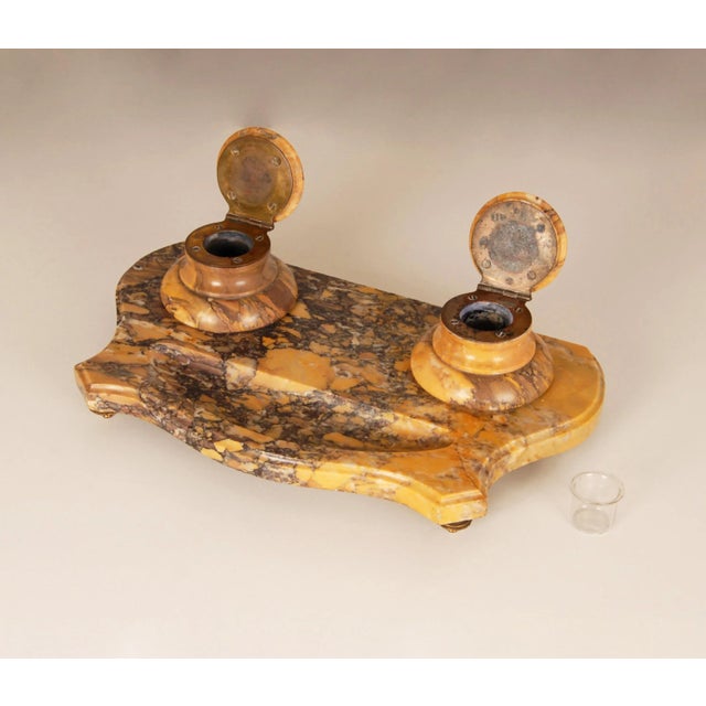 Victorian Sienna Yellow Marble Inkwell Inkstand Desk Set Antique - Set ...