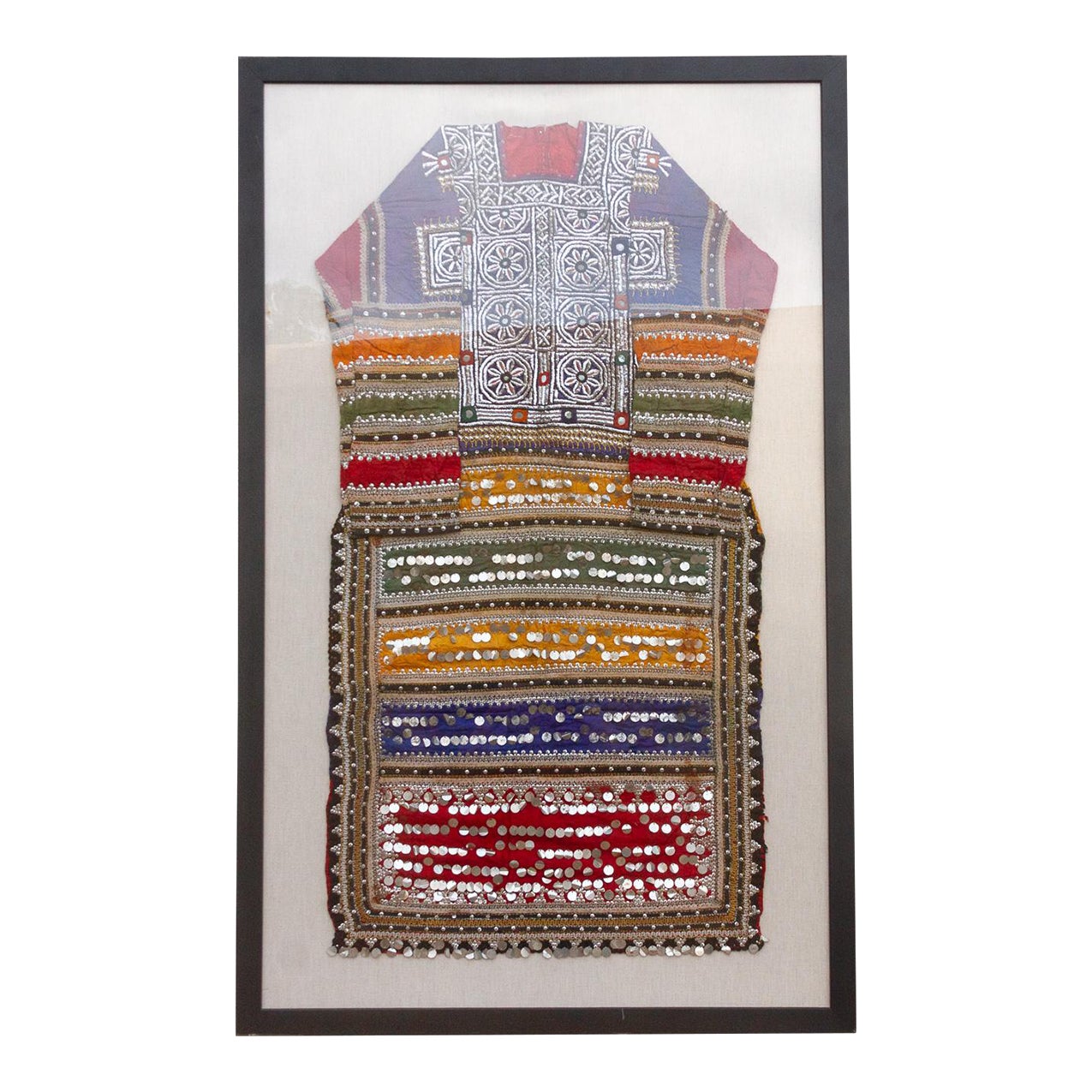 Framed Antique Colorful Kuchi Dress Panel | Chairish