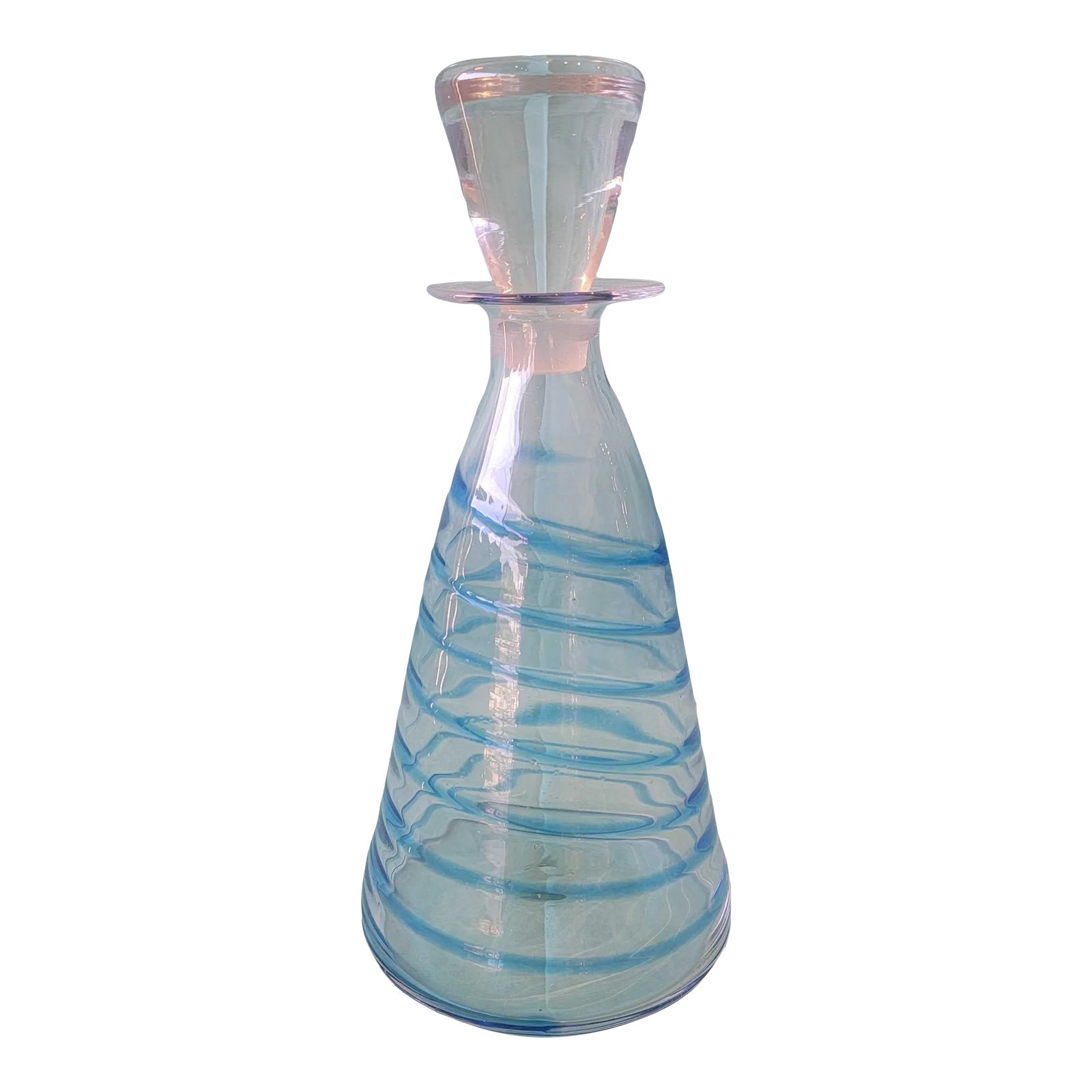 Vintage 1990s Blenko Blue Swirl Decanter | Chairish