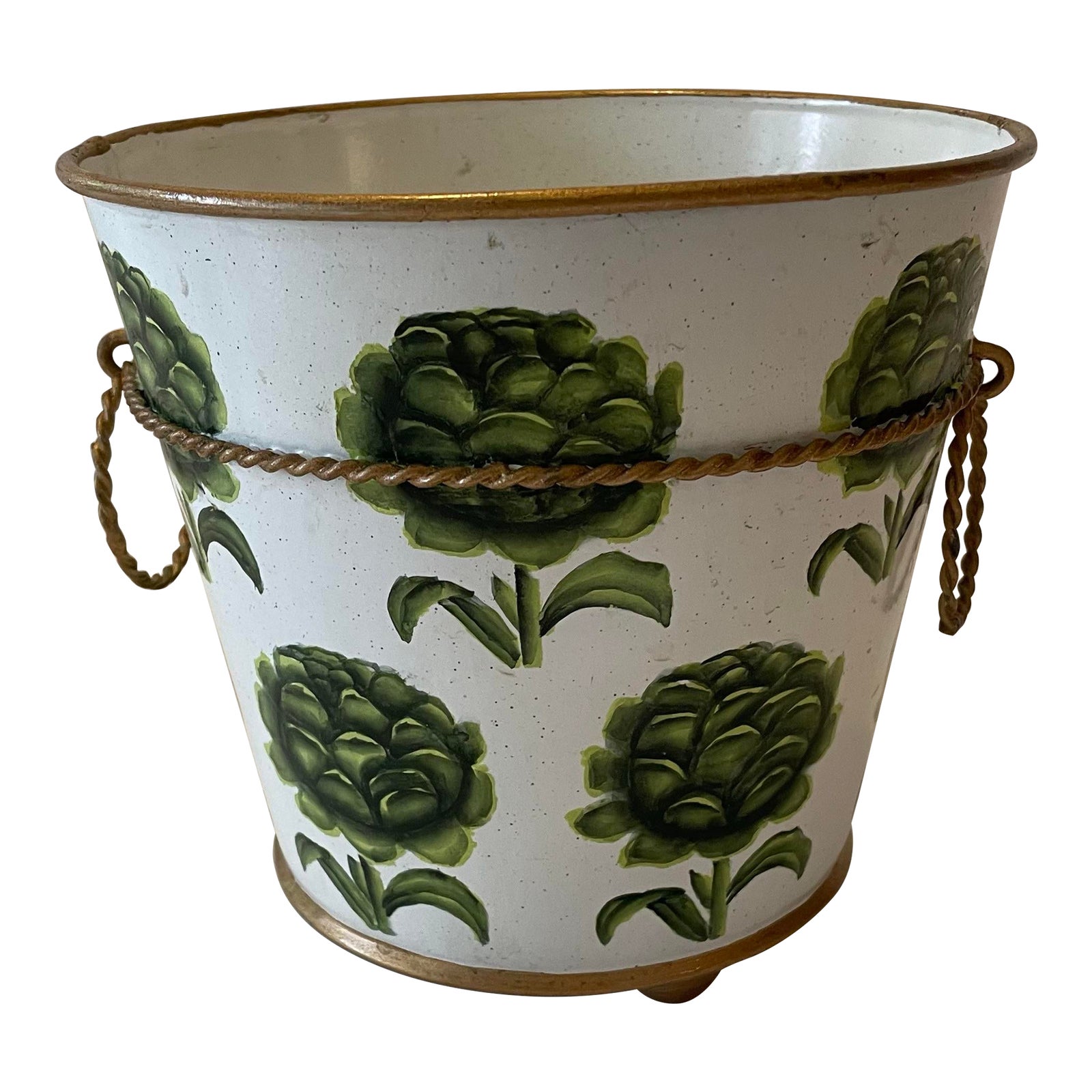 Vintage Tole Cachepot With Hand Painted Artichokes | Chairish