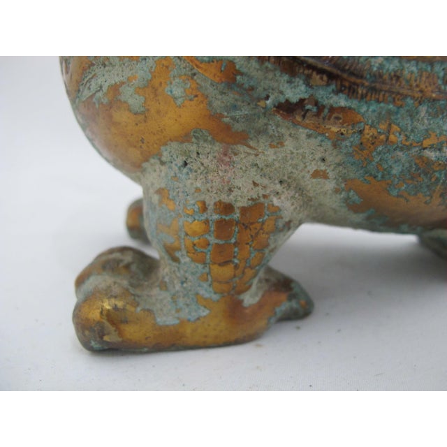 Chinese Archaic Bird Bronze Ware Gold Toad Accent Ritual Wine Vessel ...