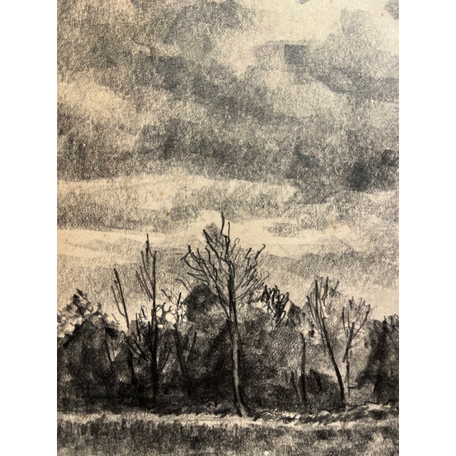1940s Charcoal and Pencil Country Landscape Drawing | Chairish