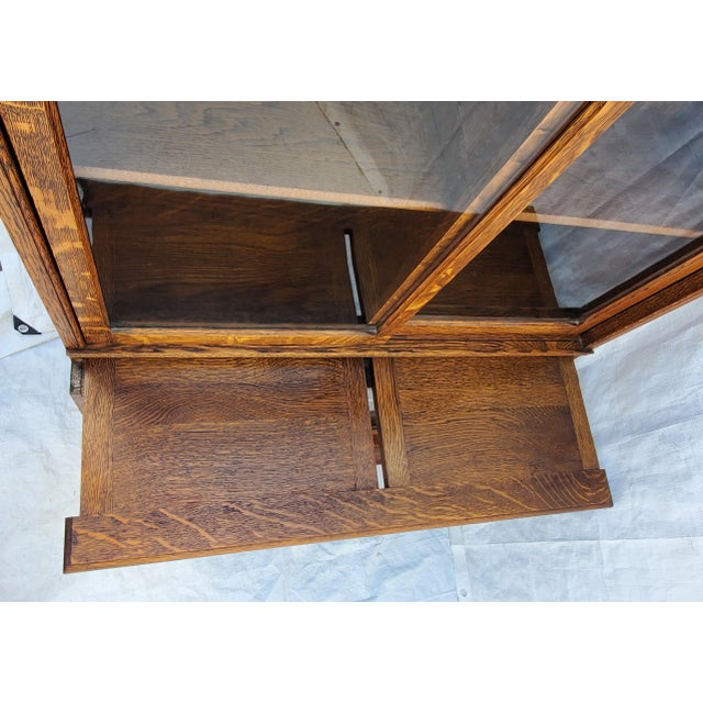 Arts & Crafts Tiger Oak Sliding Glass Door Danner Bookcase With Pull ...