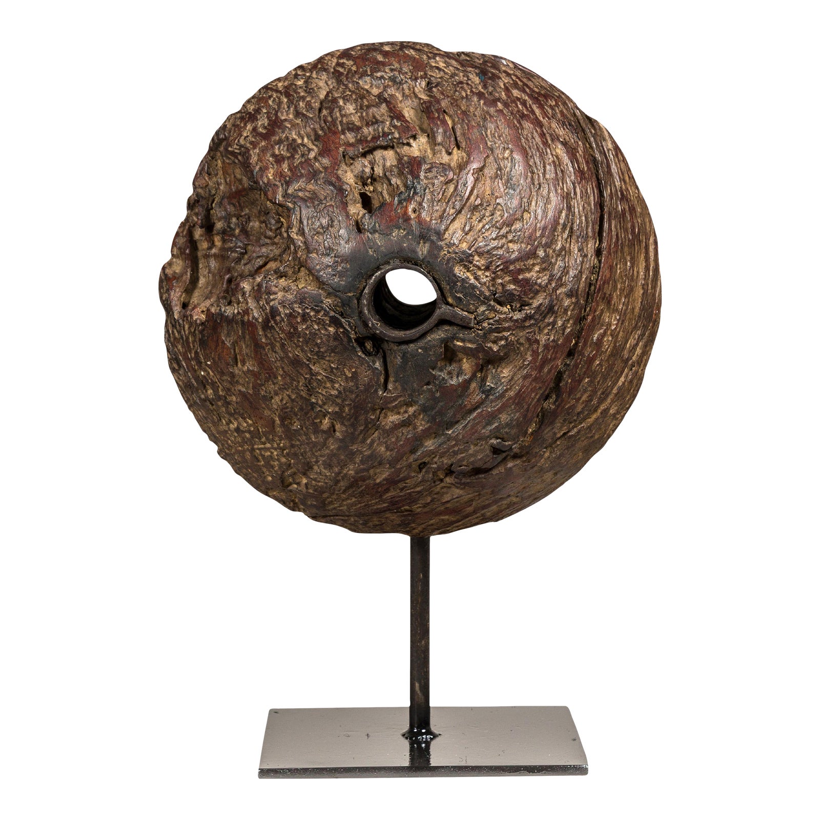 19th Century Ancient Cart Wheel Decorative Object Mounted on Black ...