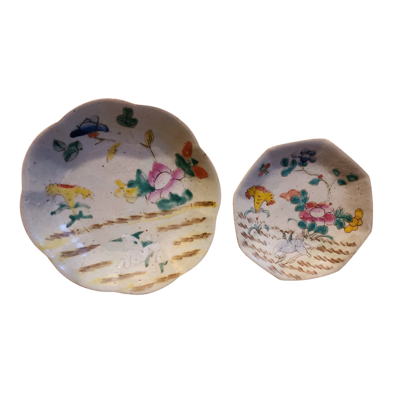 Pair of Antique 18th Century Hand Made and Painted Footed Bowls - Set ...