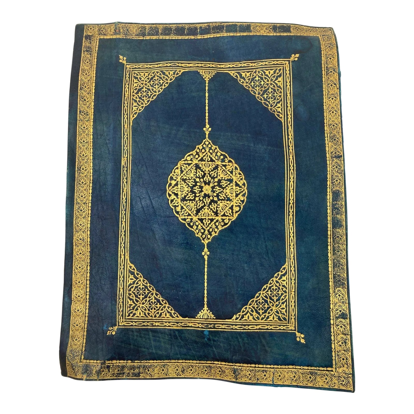 Vintage Moroccan Blue and Gold Embossed Leather Padfolio | Chairish