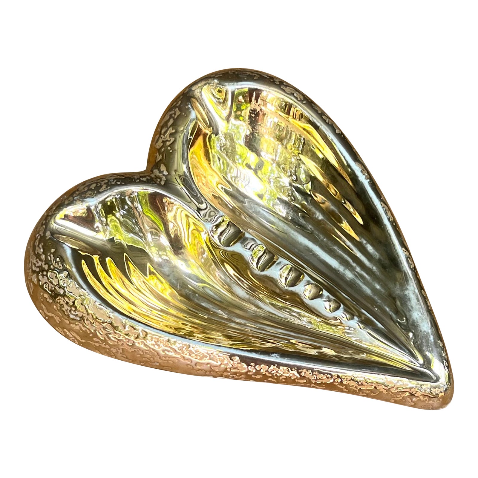Plymouth Products Gold Ceramic Heart Ashtray | Chairish