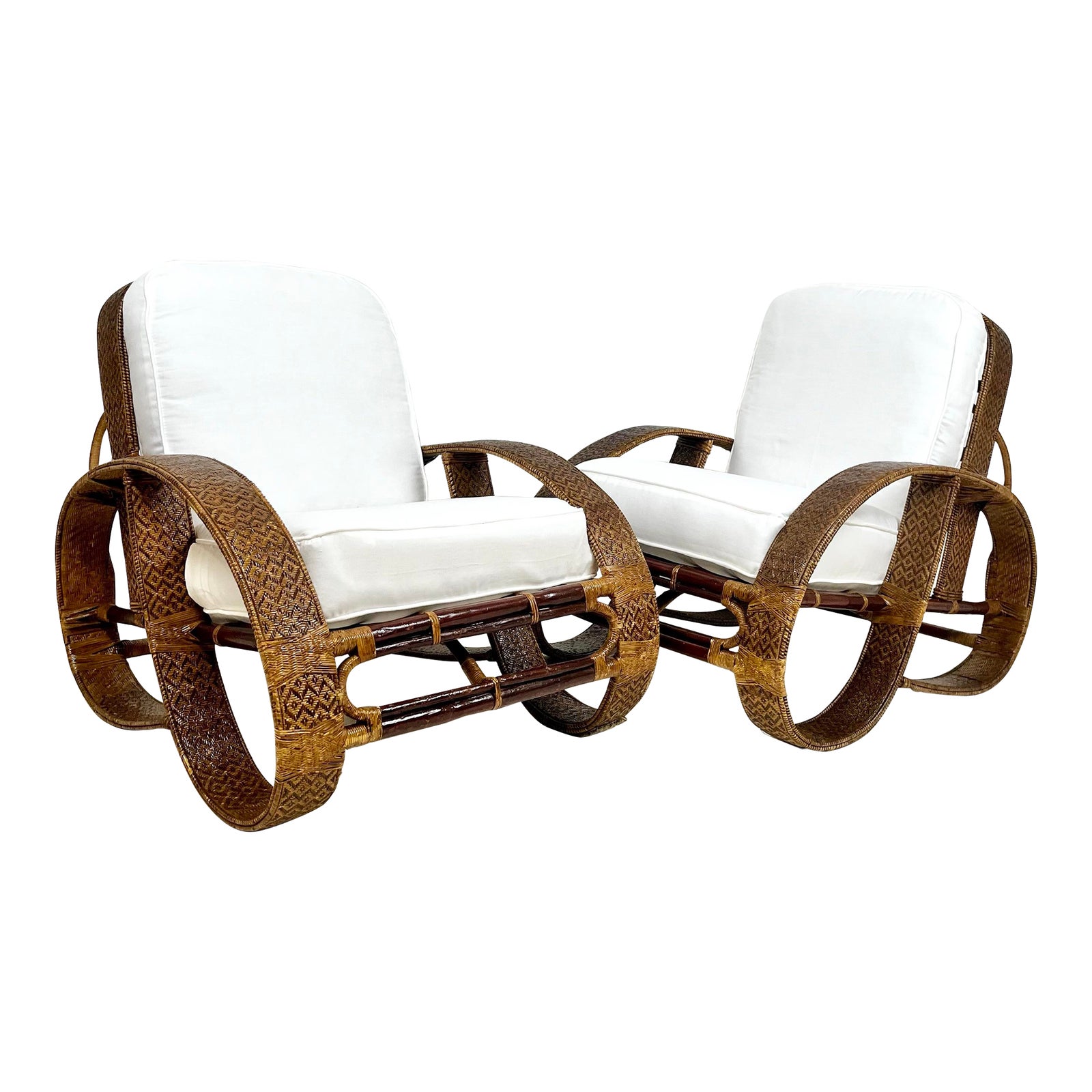 Vintage Rattan Woven Cane Wrapped Pretzel Lounge Chairs- a Pair | Chairish