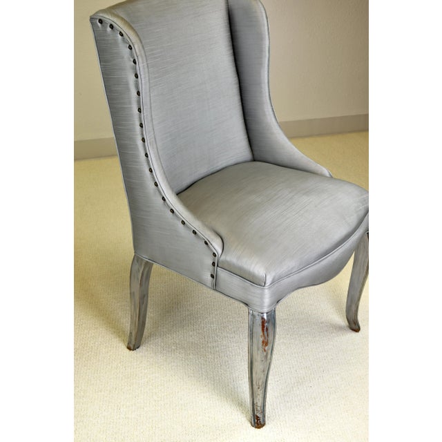 1950s Gray Vinyl French Country Wing Back Dining Chairs with Nailhead ...