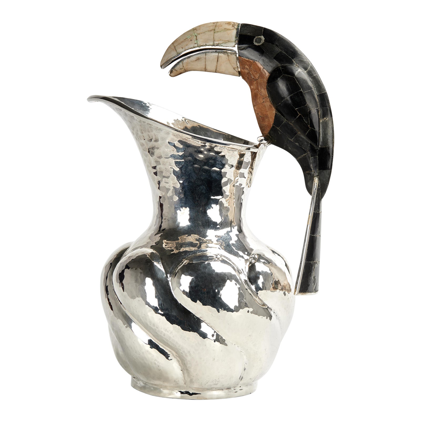 Vintage Silver Plate Pitcher With a Toucan Handle | Chairish