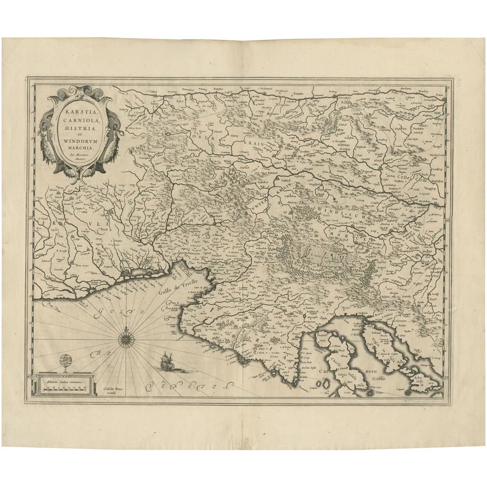 Antique Map of Karst, Carniola, Istria and Trieste from Blaeu, 1640s ...