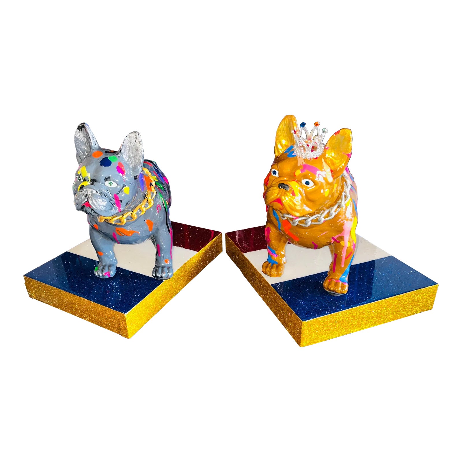 Fren & Chie the Gangsta Couple of Paris Frenchie Dog Sculptures | Chairish