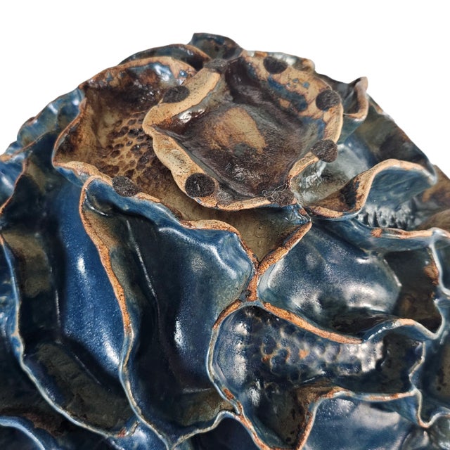 Large Studio Art Pottery Ruffled Sculptural Bowl | Chairish