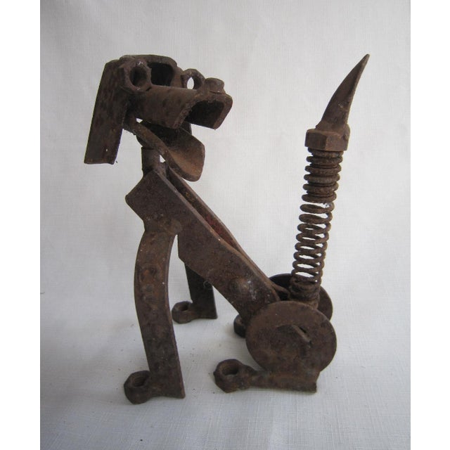 Welded Folk Art Iron Dog Sculpture, Signed | Chairish