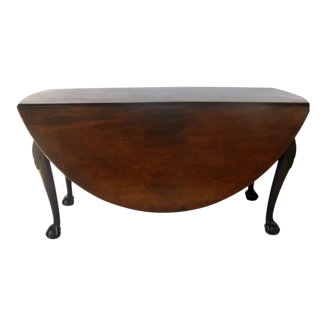 American or Irish Period Mahogany Drop Leaf Table Shell Carving Ball ...