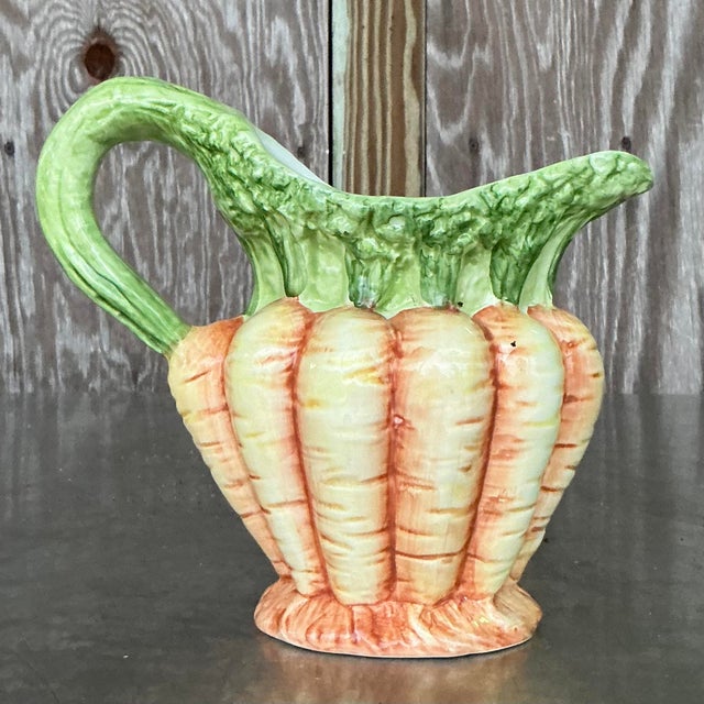 Vintage Italian Vietri Glazed Ceramic Carrots Pitcher | Chairish