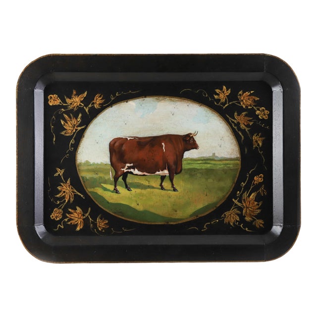 Vintage Farm Animal Tray Depicting Rural Cow | Chairish