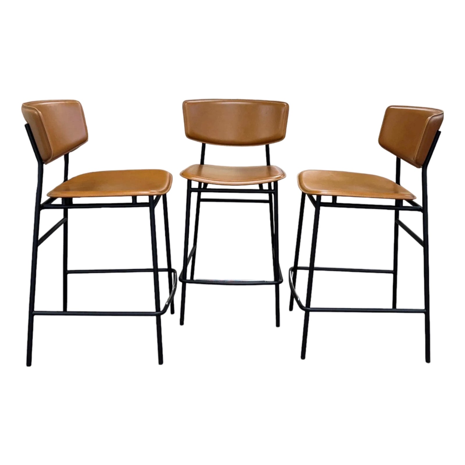 Calligaris Fifties Leather Counter Stools - Set of 3 | Chairish