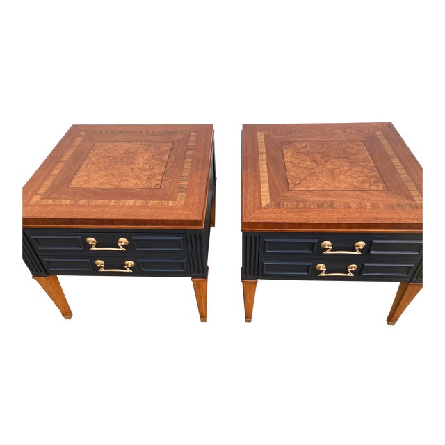 Walnut Burl-Wood Inlay End Tables by Lane - a Pair | Chairish