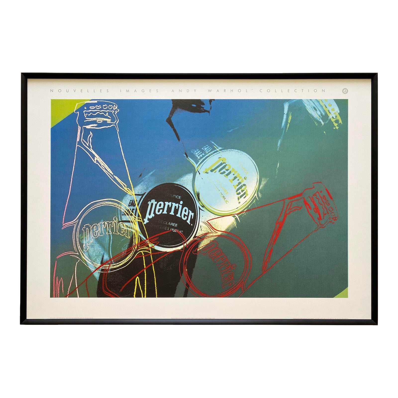 Andy Warhol Estate Vintage 1990 Lithograph Print Framed Large Pop Art Poster " Three Perrier ...