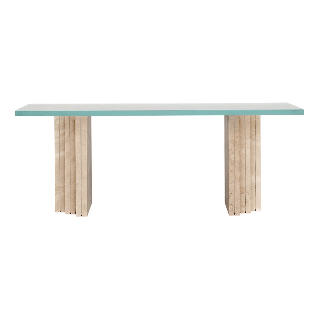 Brut Travertine Glass Coffee Table by Kiwano Concept | Chairish
