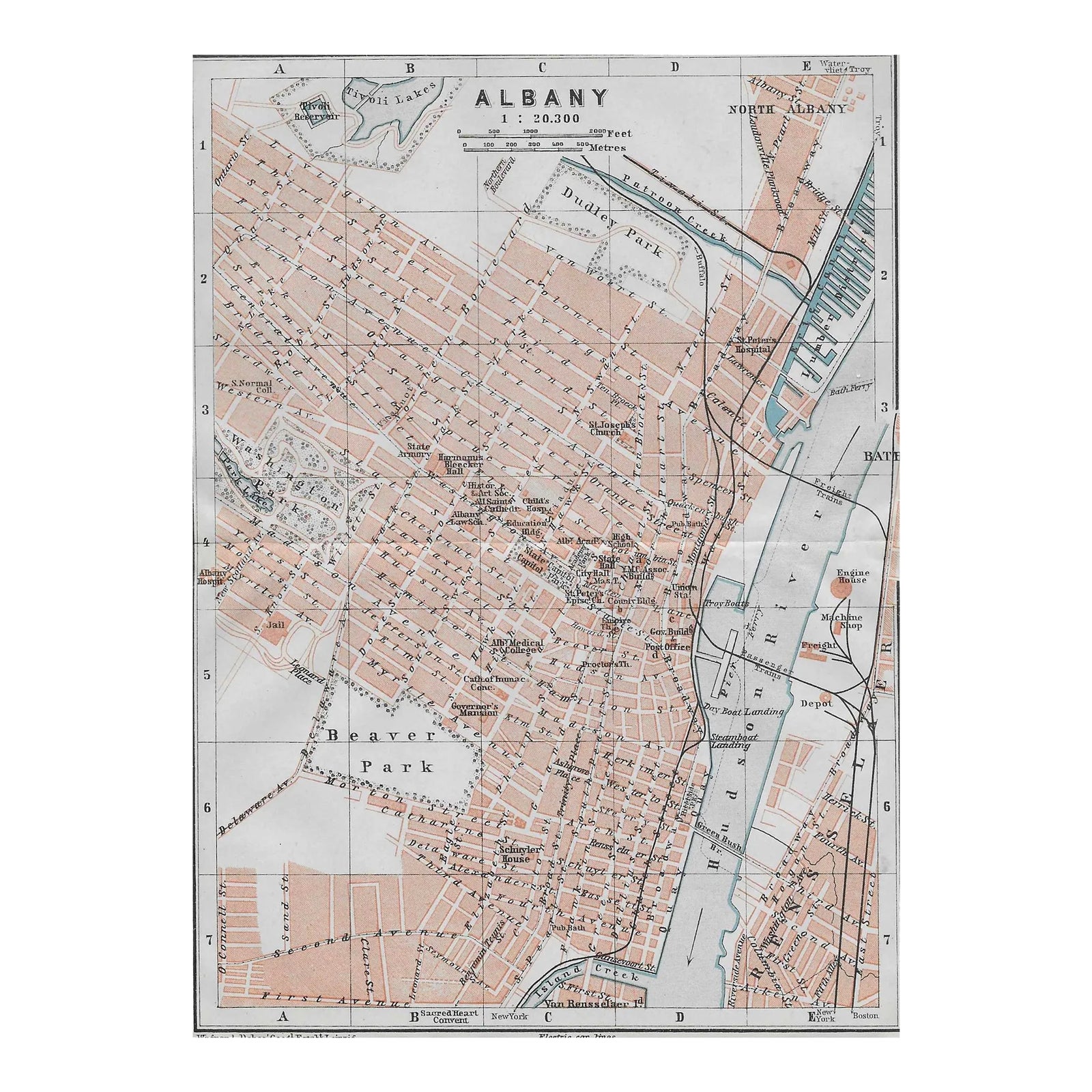 1909 Antique Albany New York Map | Chairish