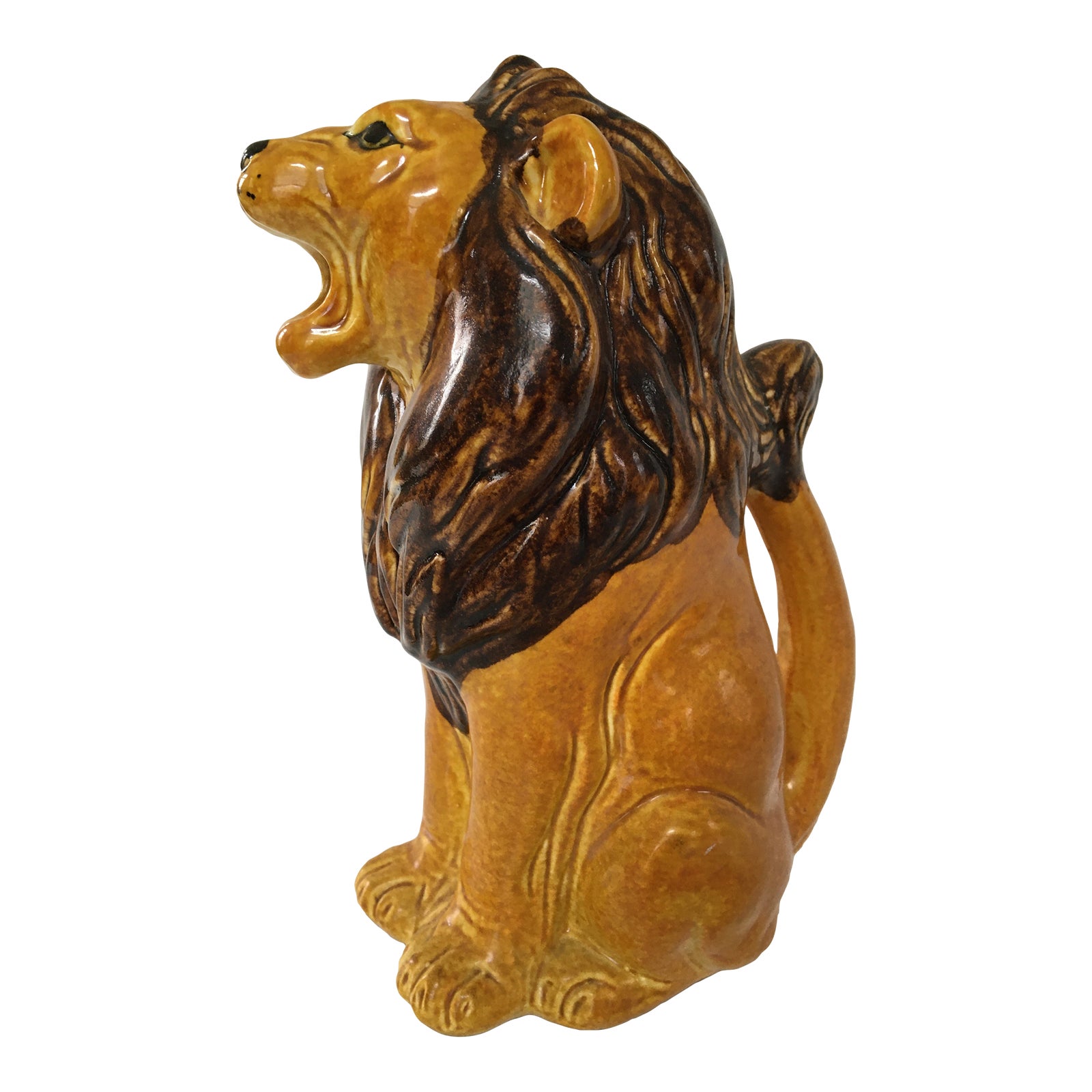 1970's Hollywood Regency Mid-Century Roaring Hand Painted Lion Pitcher ...