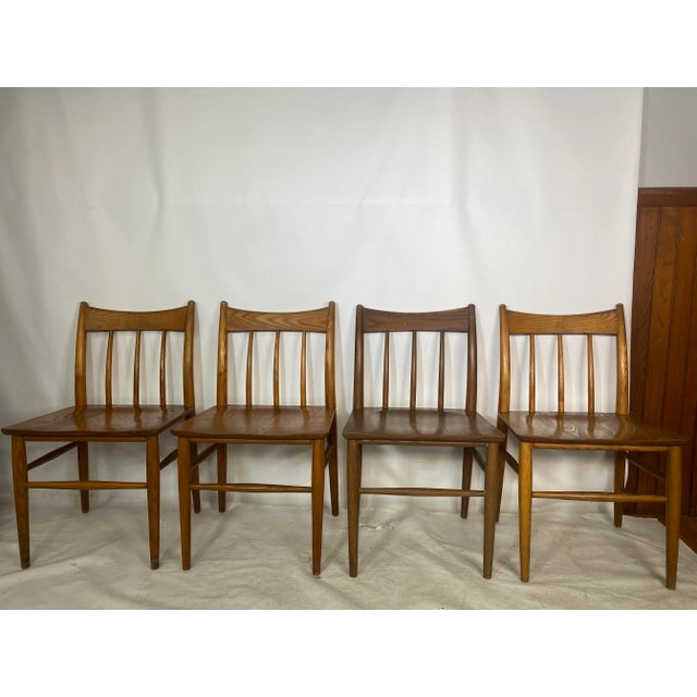Set of 4 Mid Century Cafe Walnut Arched Spindle Back Chairs | Chairish