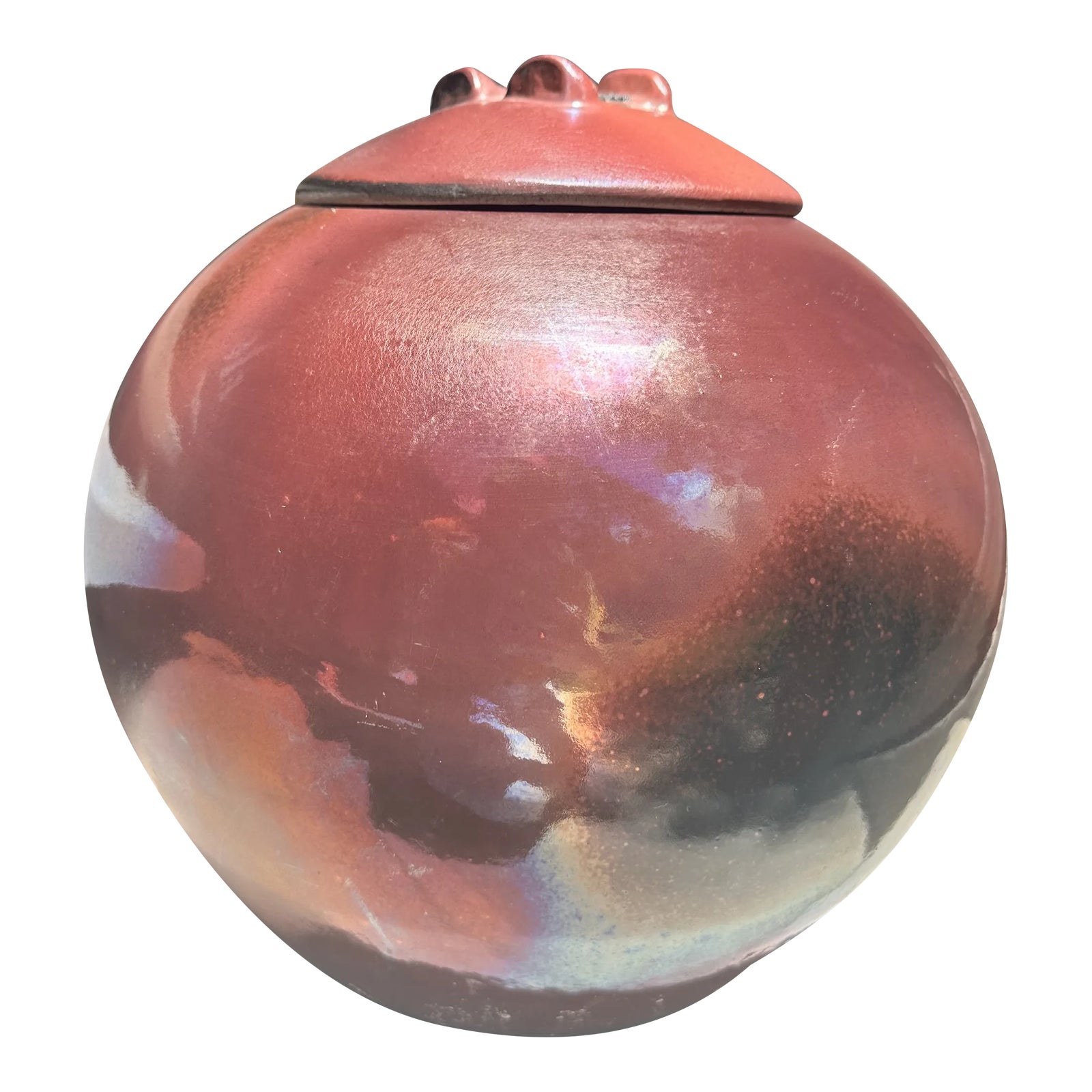 Mark Hines Raku Metallic Glaze Pottery Vessel | Chairish