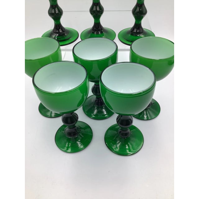 Vintage Carlo Moretti Italy Green White Cased Glass Mini Cordial Shot ...