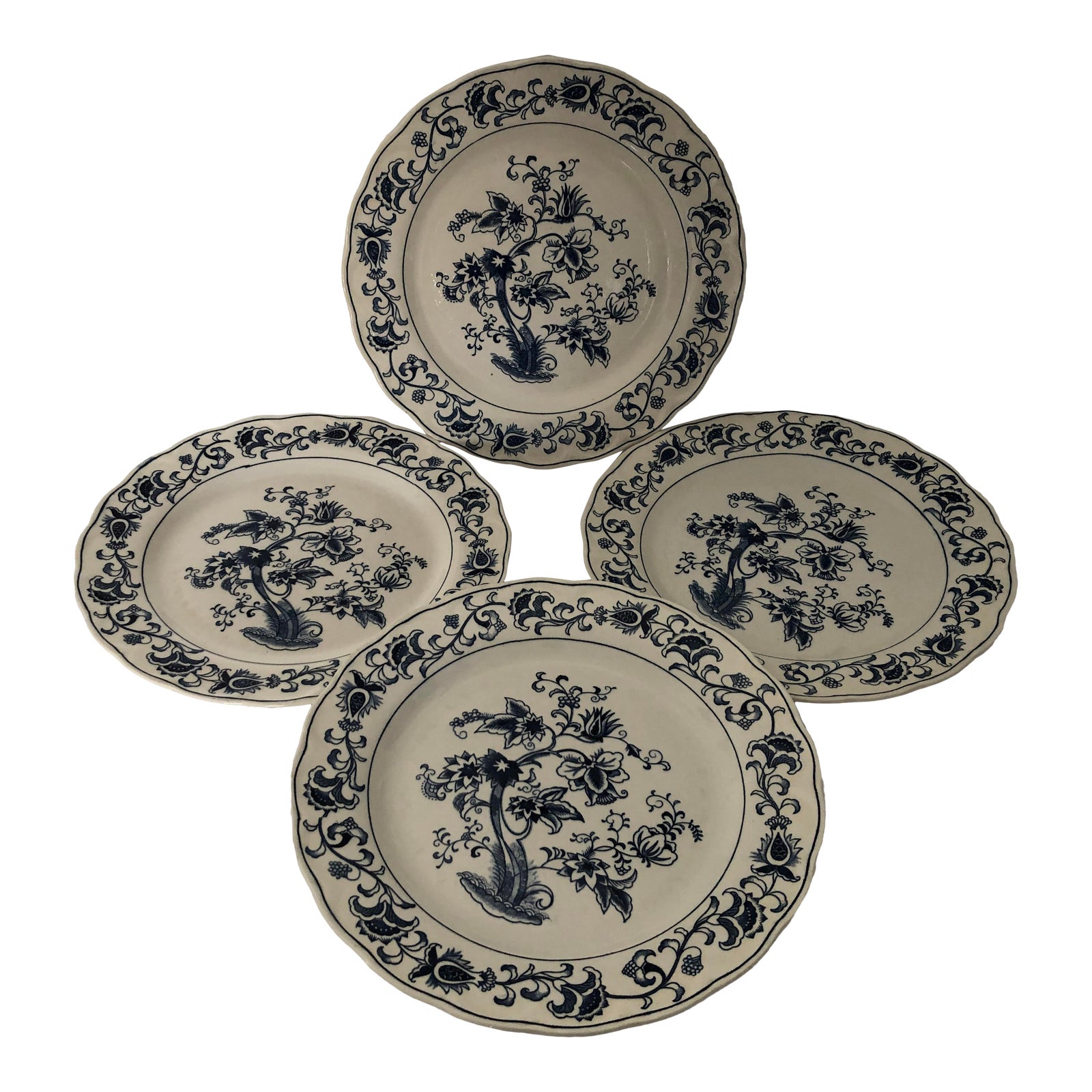 Vintage Blue & White Double Phoenix Ironstone Ming Tree Dinner Plates S ...