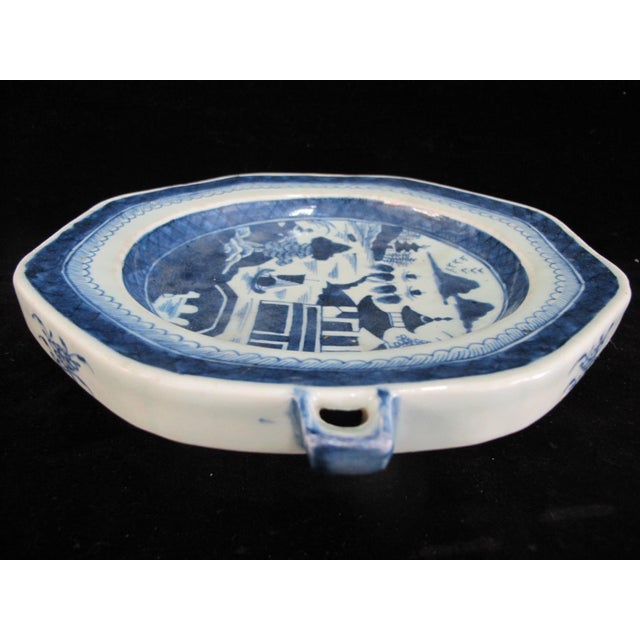 Chinese Export 19thc Canton Blue Village Porcelain Octagonal Warming ...