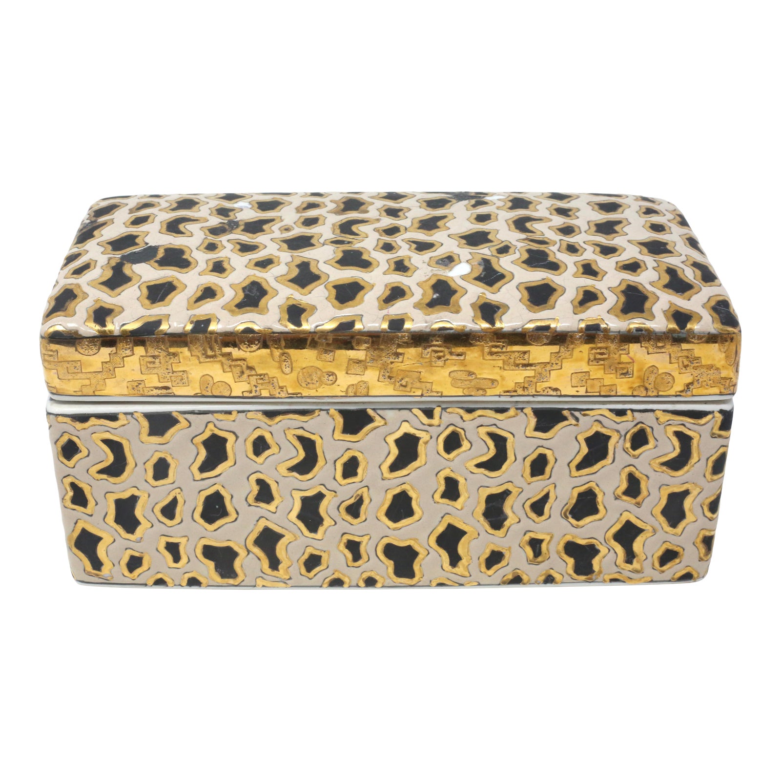 Vintage Hand-Painted Ceramic Gold Leopard Cheetah Pattern Lidded Box ...