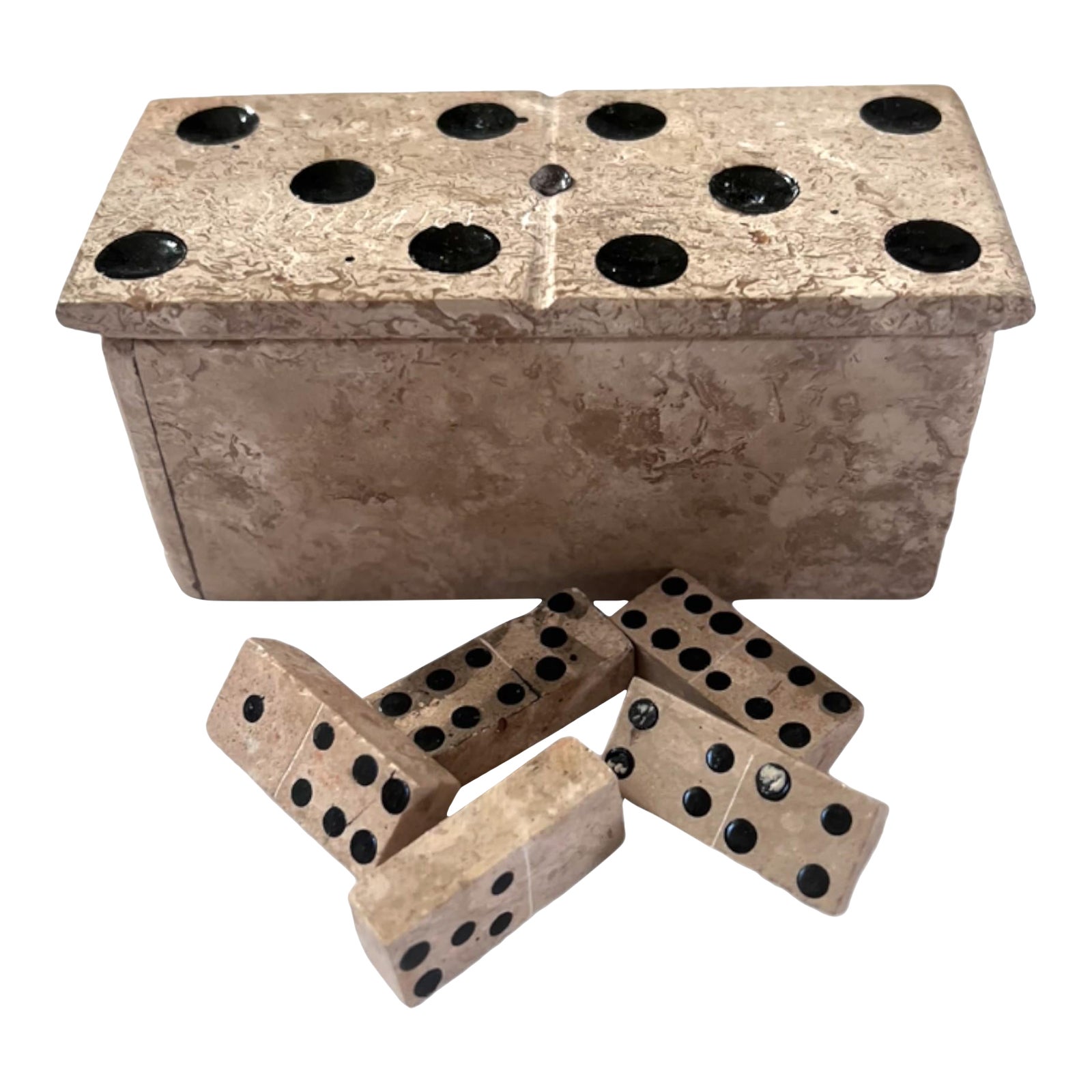Vintage Stone Mini Dominoes Boxed Set | Chairish